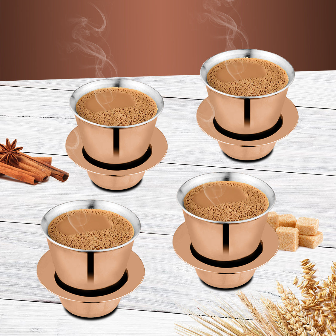 Stainless Steel 4 PCS Double Wall Coffee Dabra In Tumbler with Rose Go