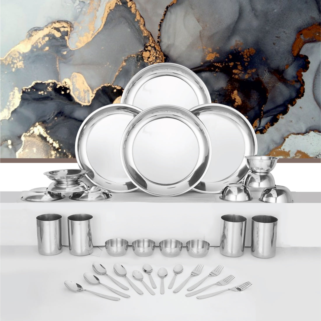 32 PCS - Dinner set (4 People) | Shiny | Stainless Steel | Dinnerware