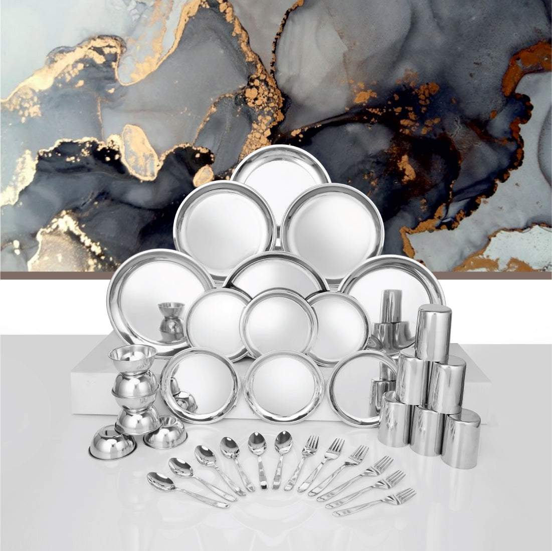 36 PCS - Dinner set (6 People) | Shiny | Stainless Steel | Dinnerware